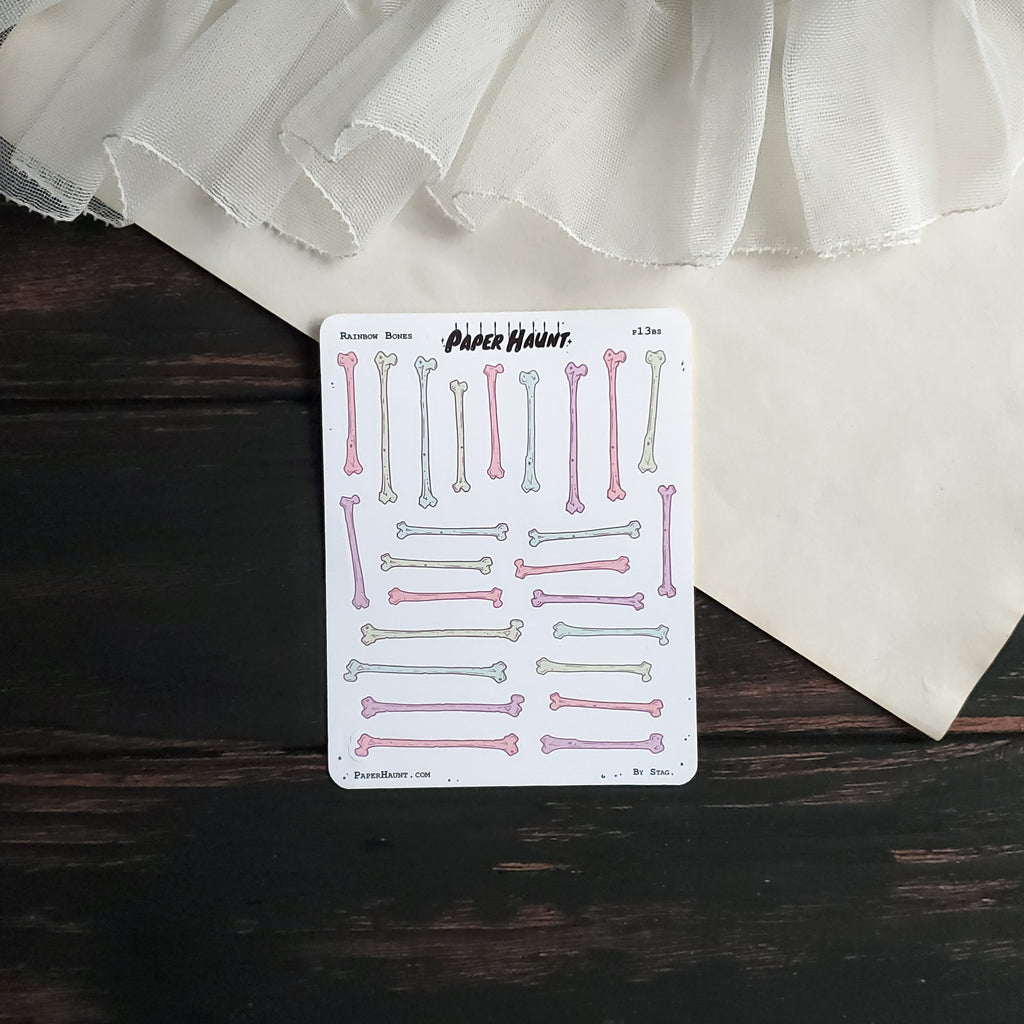 Pastel Bones sticker sheet – Paper Haunt / White Stag Art