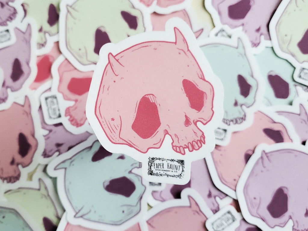 Pastel Devil Skull Sticker – Paper Haunt / White Stag Art