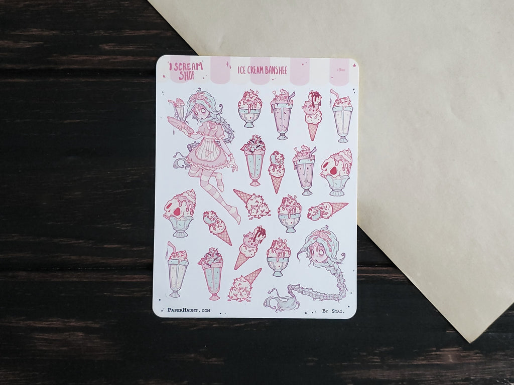 Ice Cream Banshee STICKER sheet – Paper Haunt / White Stag Art