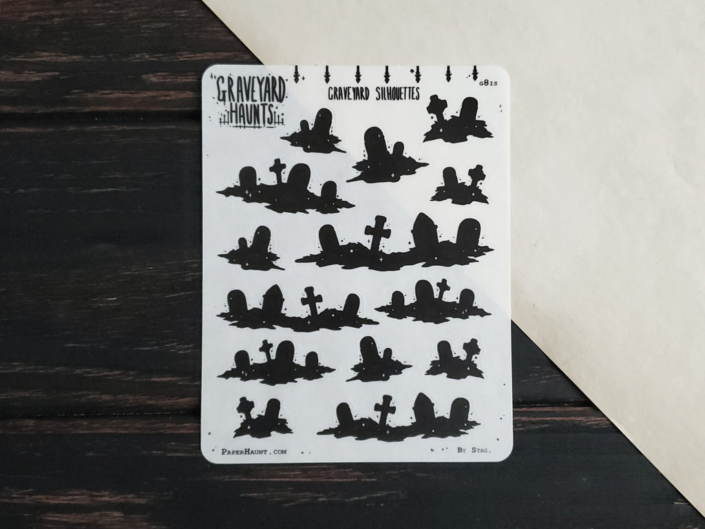 Graveyard Silhouettes STICKER sheet – Paper Haunt / White Stag Art