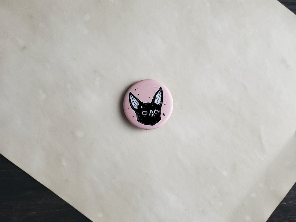Pink Vampire bat pin button badge - y tho – Paper Haunt / White Stag Art