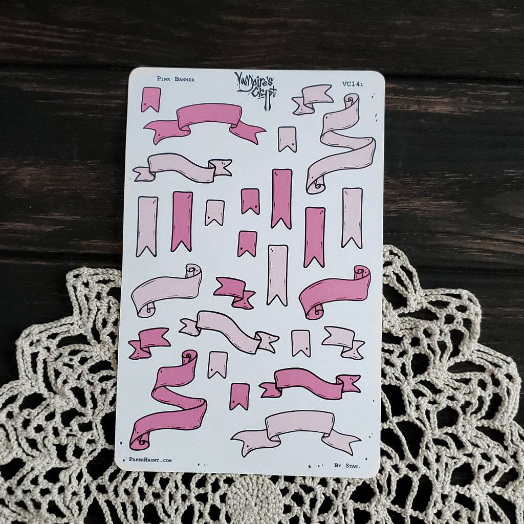 Pink Banner STICKER sheet – Paper Haunt / White Stag Art