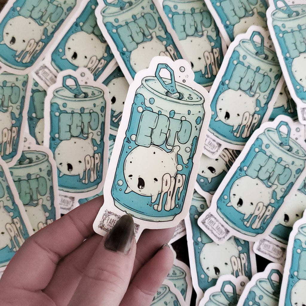 Ecto Pop Ghost Soda Can Sticker – Paper Haunt / White Stag Art