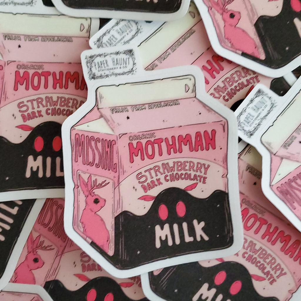 Mothman Milk Carton sticker – Paper Haunt / White Stag Art