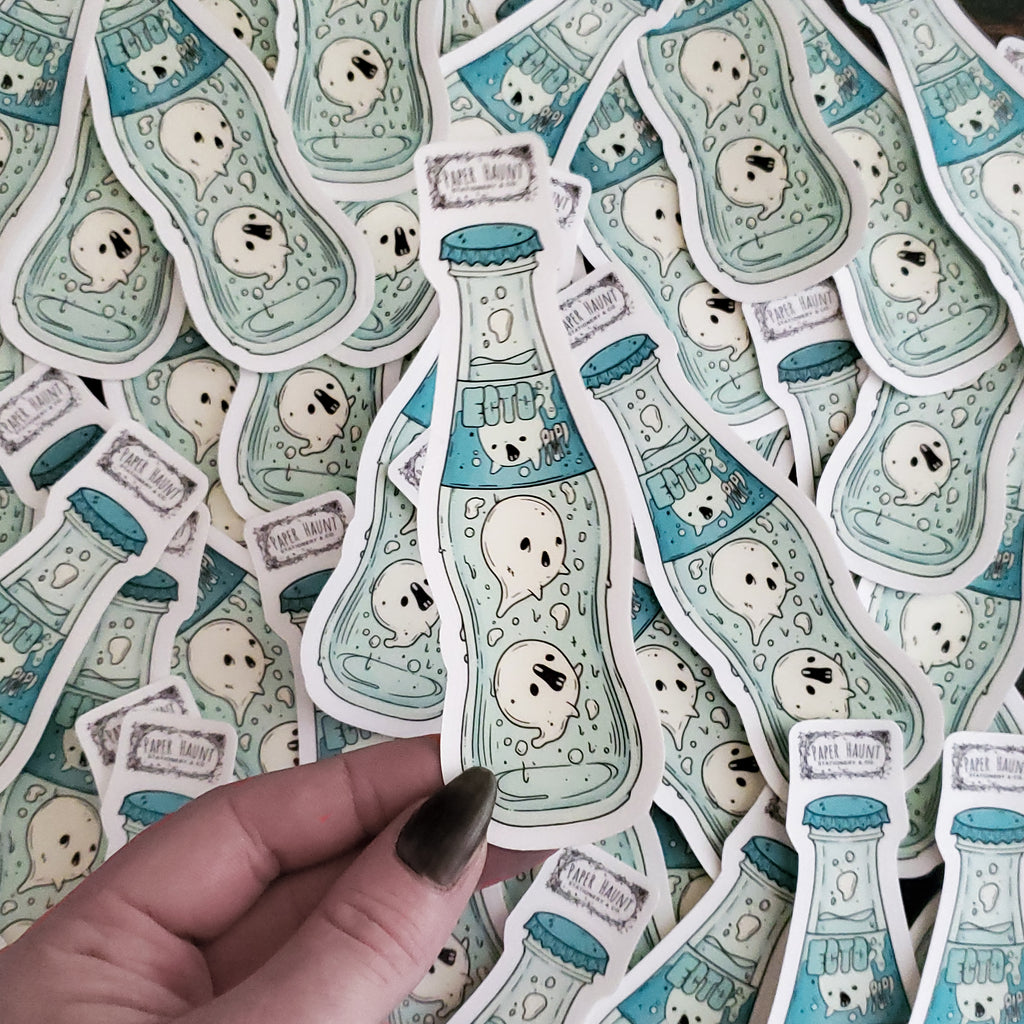 Ecto Pop Ghost Soda Bottle Sticker – Paper Haunt / White Stag Art