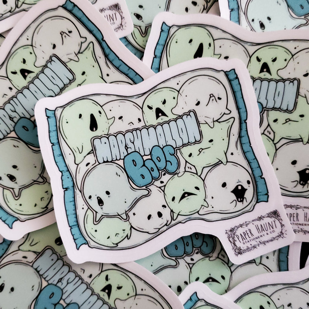 Marshmallow Boos Ghost Sticker – Paper Haunt / White Stag Art