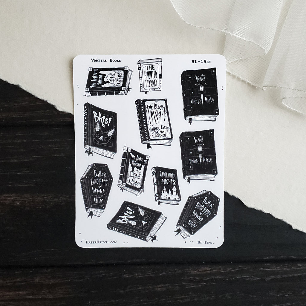 Vampire Books Planner STICKER Sheet – Paper Haunt / White Stag Art