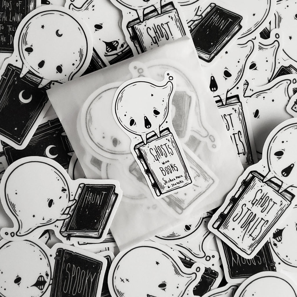 Ghosts with Books Sticker Pack – Paper Haunt / White Stag Art