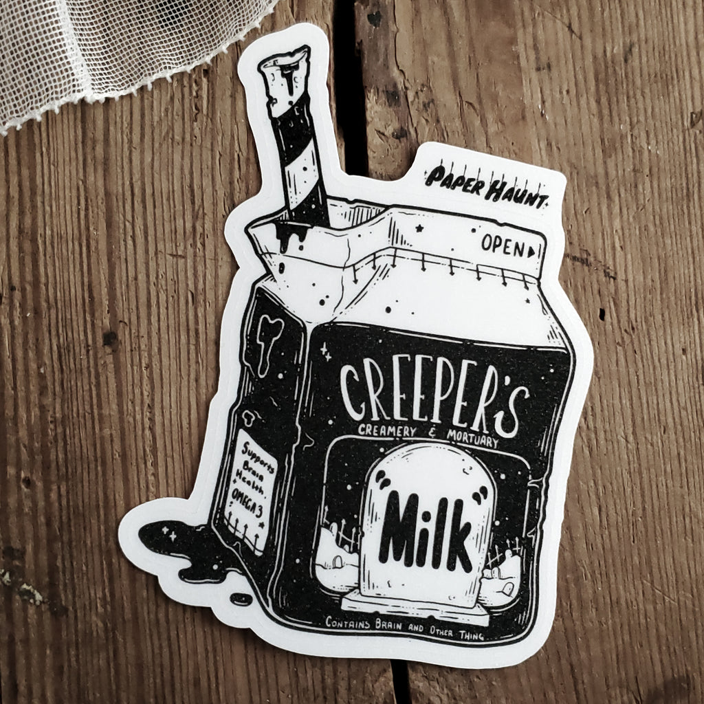 Zombie "Milk" Sticker – Paper Haunt / White Stag Art