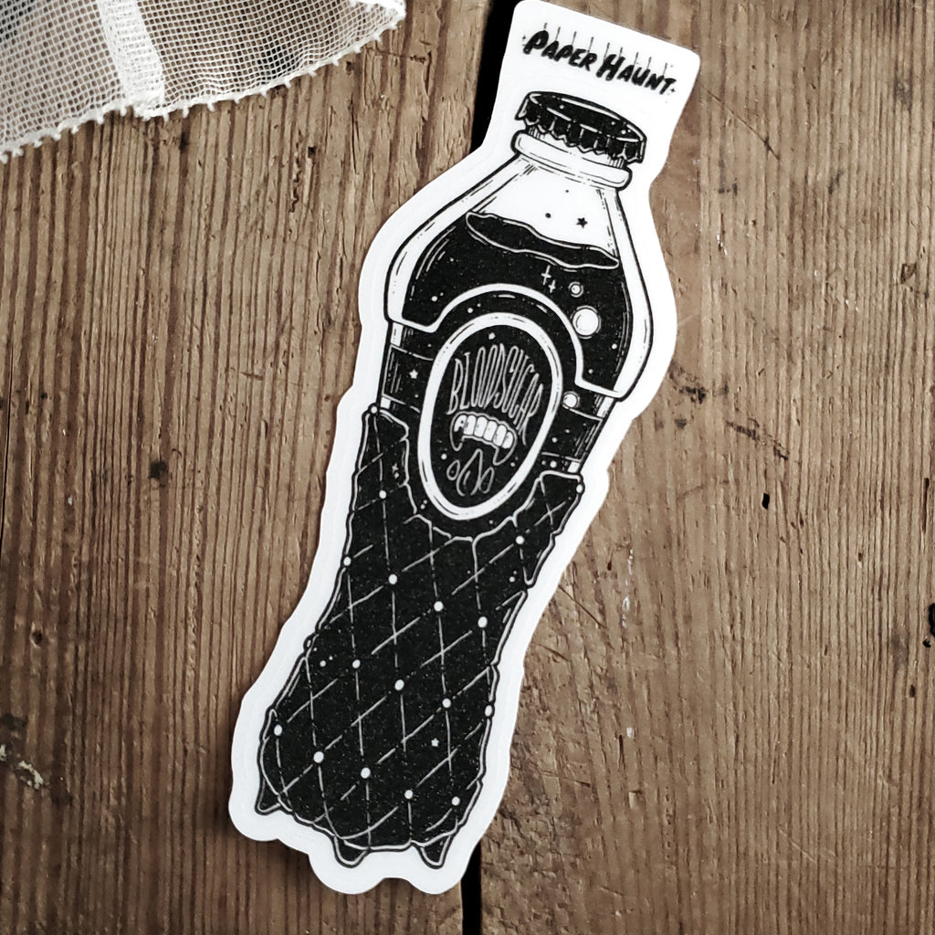 Blood Sugar Vampire Soda Bottle STICKER – Paper Haunt / White Stag Art