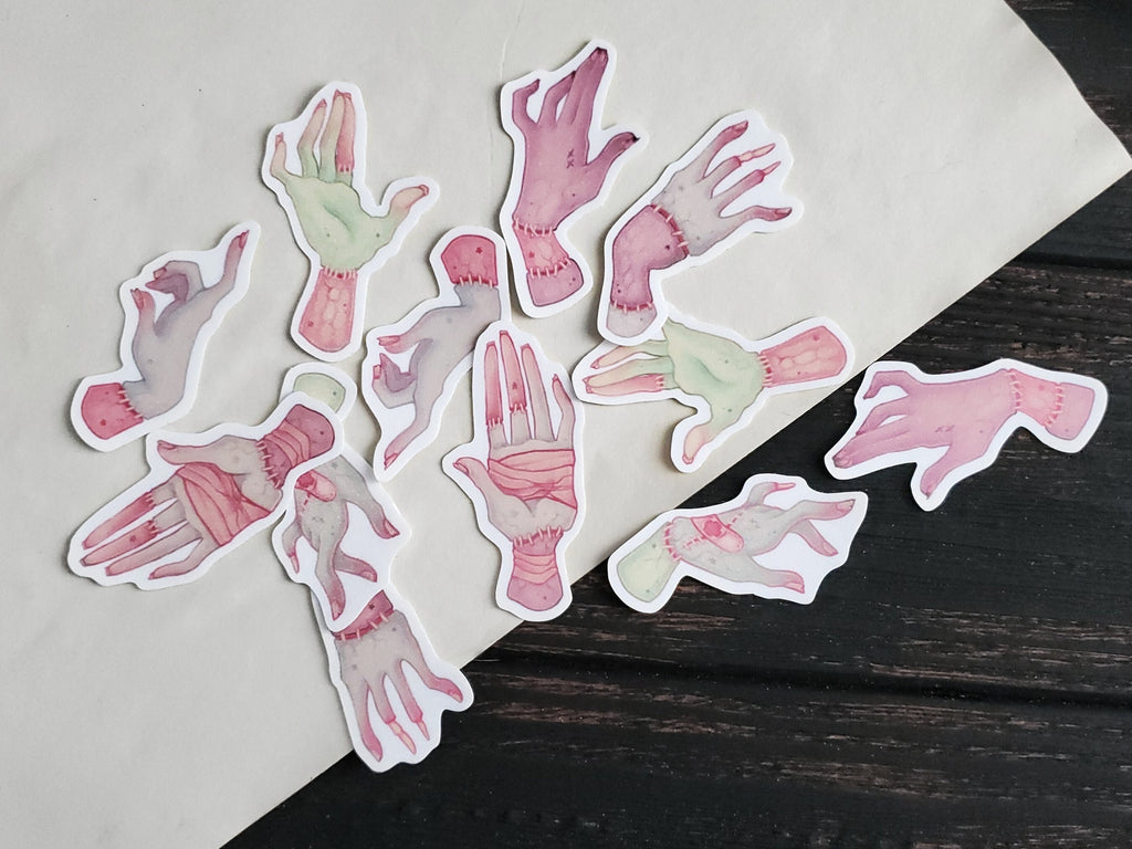 Zombie Hands STICKER pack – Paper Haunt / White Stag Art